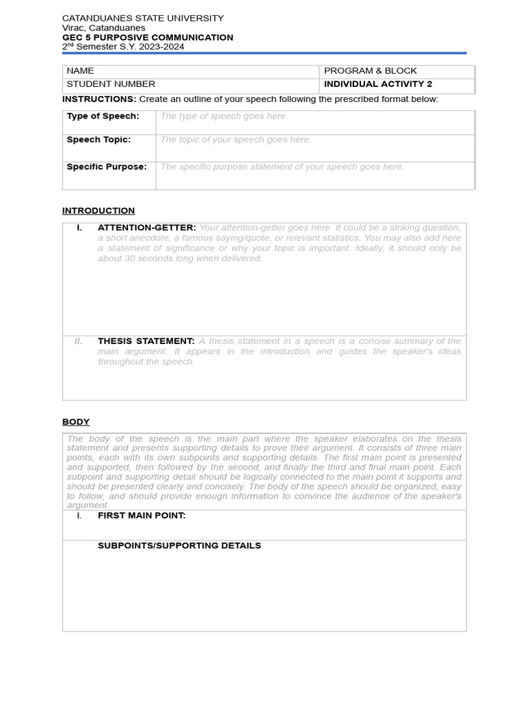 Individual Activity 2 (Speech Outline) | PDF