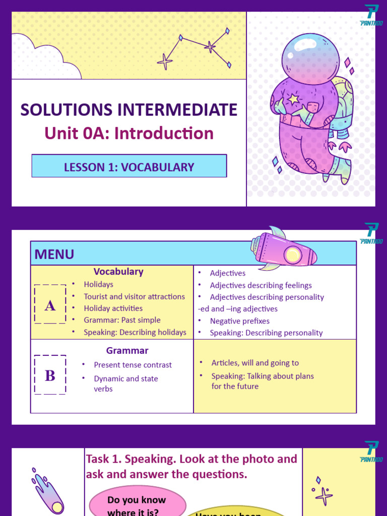 Solutions Intermediate - Unit 0A - Introduction (Vocabulary) | PDF | Linguistics | Grammar