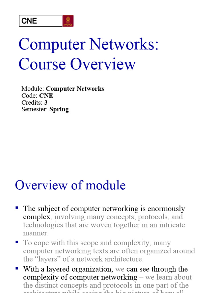 CNE Lec1 Course Overview OK | PDF | Computer Network | Internet Protocol Suite