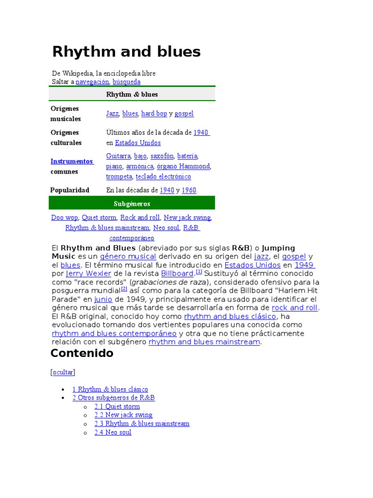 Historia del Rhythm and Blues | PDF | Ritmo y blues | Blues