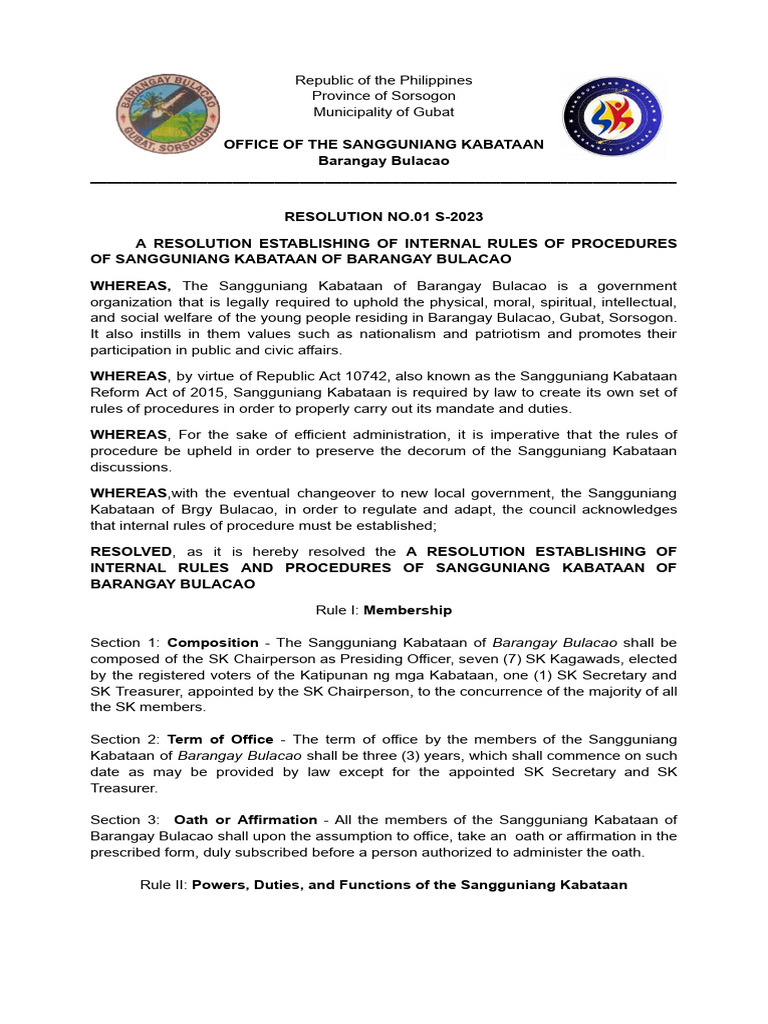 SK Internal Rules of Procedure Gubat | PDF | Committee | Mediation