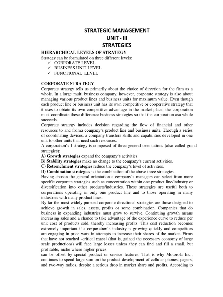 Corporate Strategy Levels and Growth | PDF | Strategic Management ...