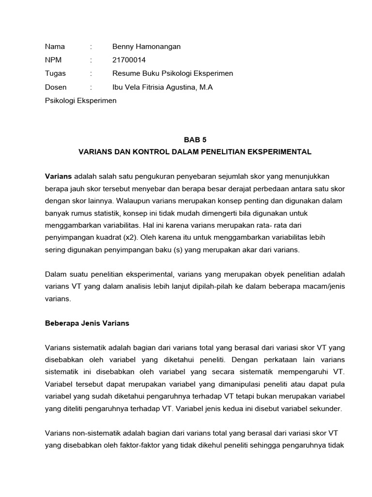 Resume - Buku Psiko Experiment - Benny H - 21700014 | PDF | Sains & Matematika