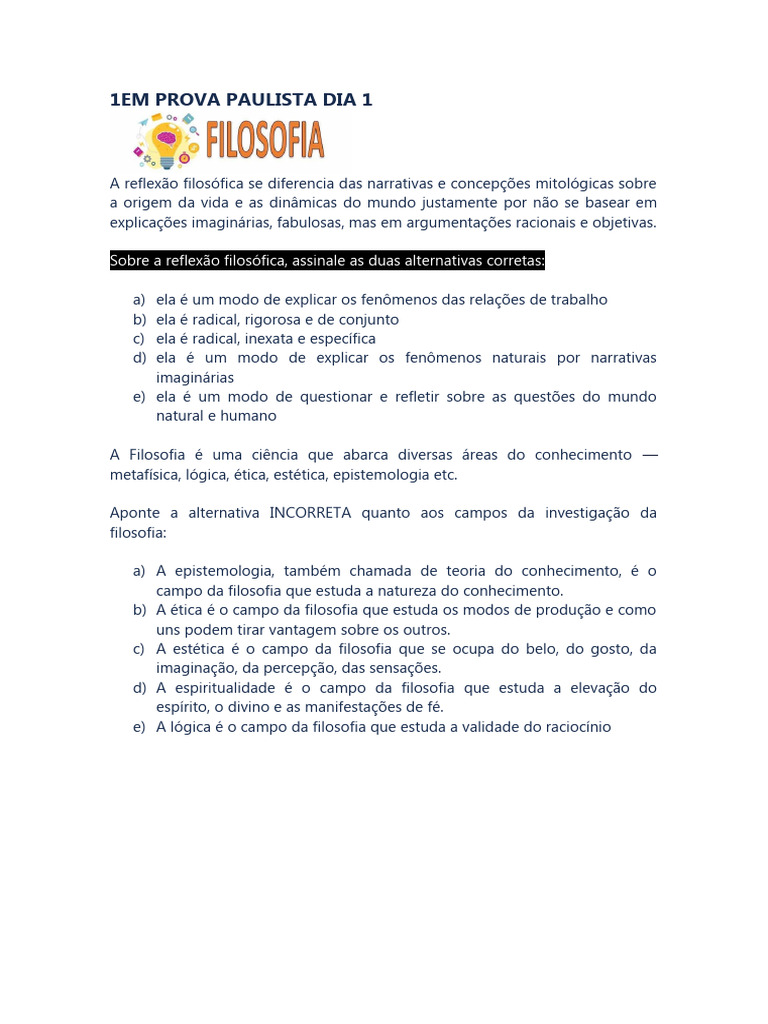 1EM Prova Paulista Humanas | PDF | Science | Conhecimento