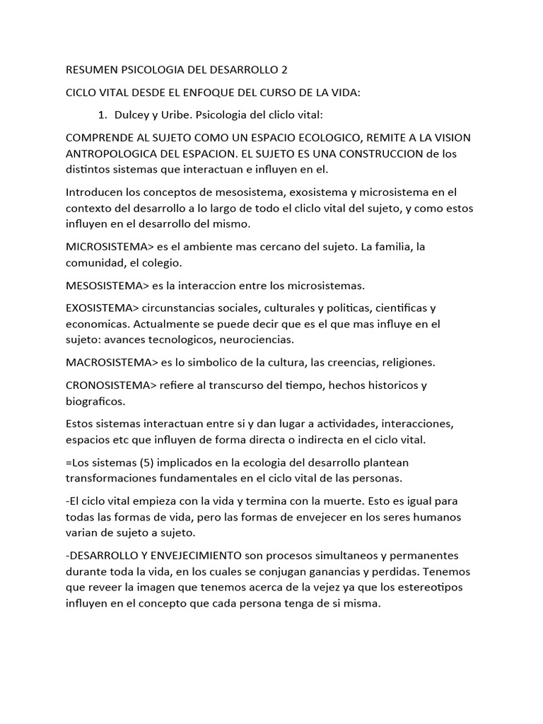 RESUMEN PSICOLOGIA DEL DESARROLLO 2 | PDF | Adolescencia | Pubertad