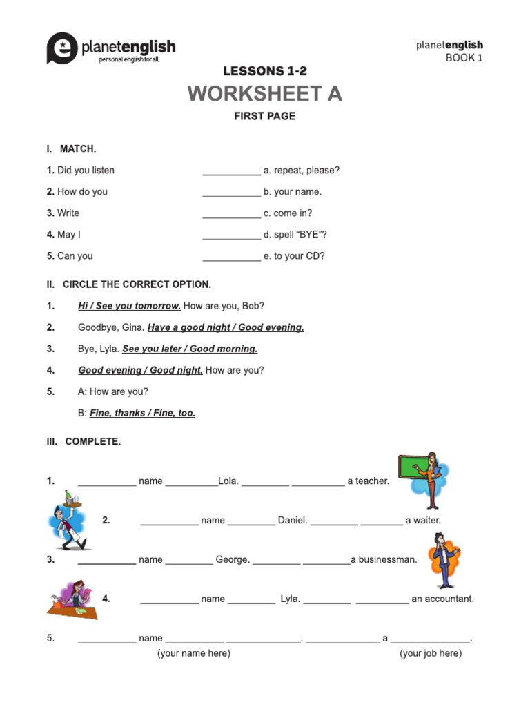 Level 1 Worksheets A | PDF