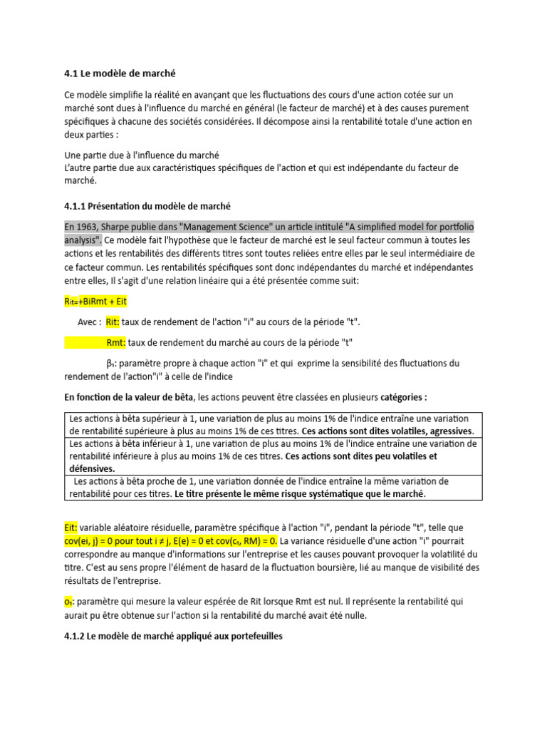 Modèle de marché et rentabilité des actions | PDF | Risque ...