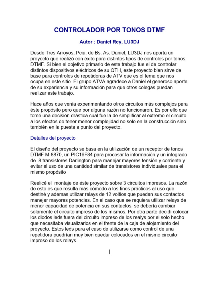 Controlador Por Tonos DTMF | Descargar gratis PDF | Transistor | Placa de circuito impreso