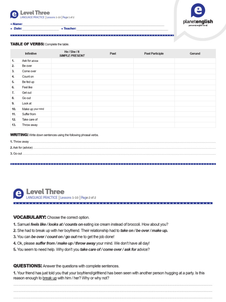 level 3 language practice lesson 1-10 STUDENT | PDF | Linguistic ...