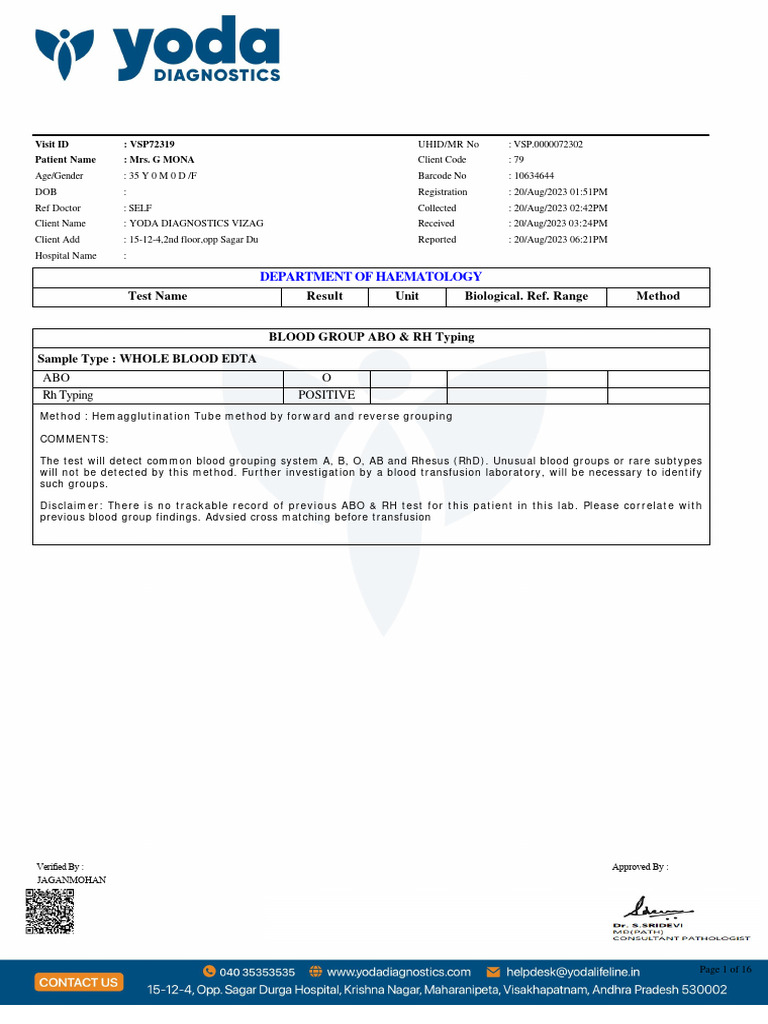 Blood Test Results for Mrs. G Mona | PDF | Thyroid Stimulating Hormone ...