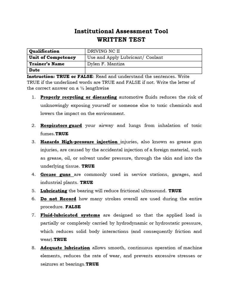 Crankshaft Lubrication Assessment Test | PDF