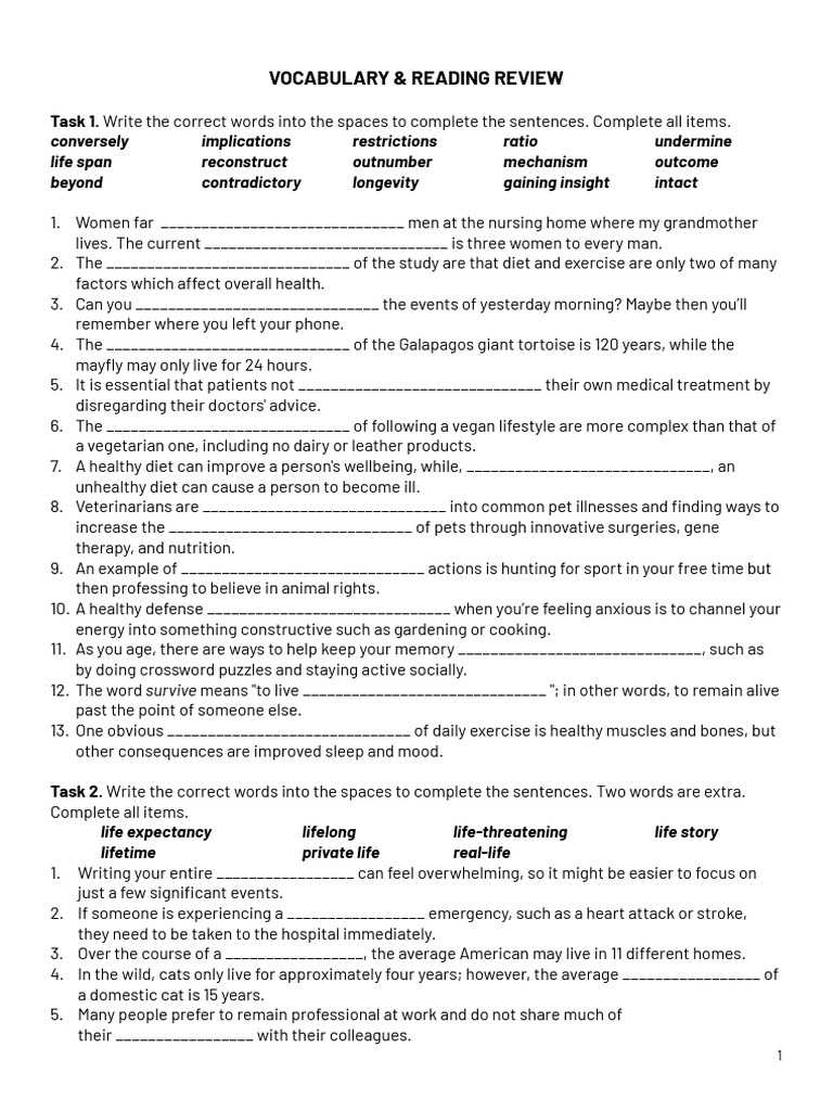 P4 - U8 Vocabulary & Reading Review | PDF | Genetics | Longevity