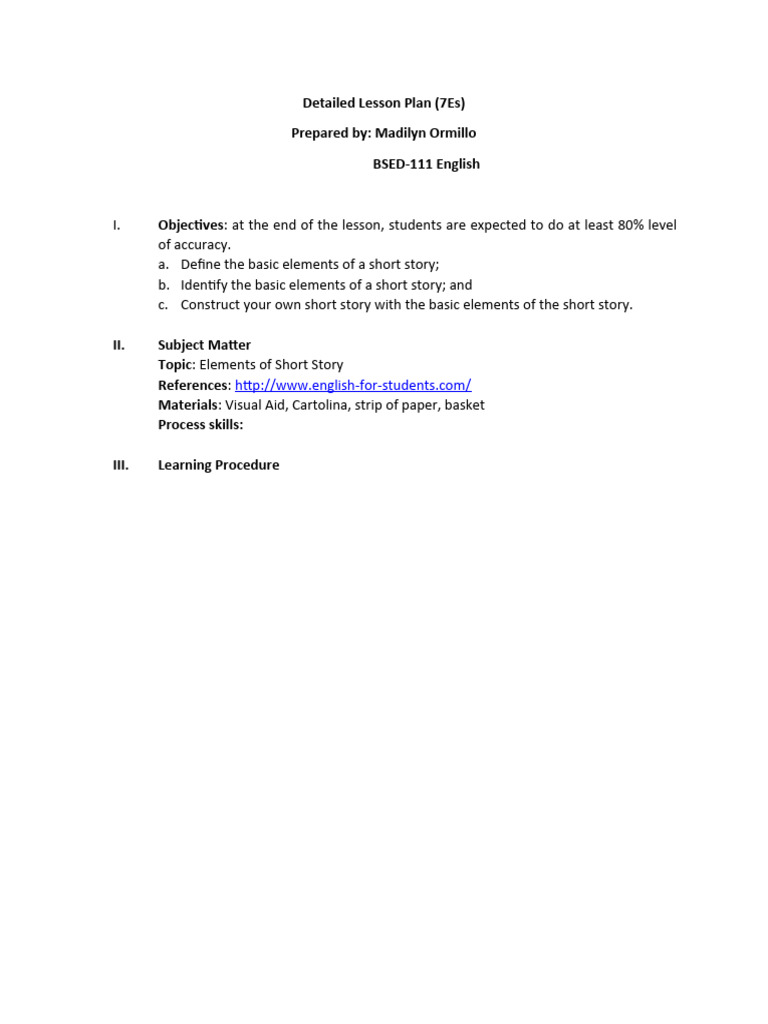 Detailed Lesson Plan 7e's Lesson Plan | PDF | Lesson Plan | Human ...