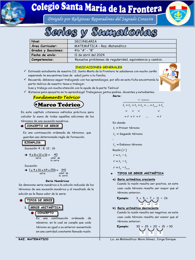 Mate S4 2024 04 11 - Series y Sumatorias - Raz. Matematico - 4 Ab | PDF ...