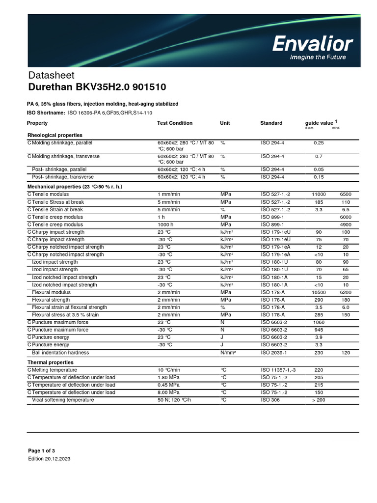 LANXESS Durethan BKV35H2.0 901510 ISO EN | PDF | Strength Of Materials ...