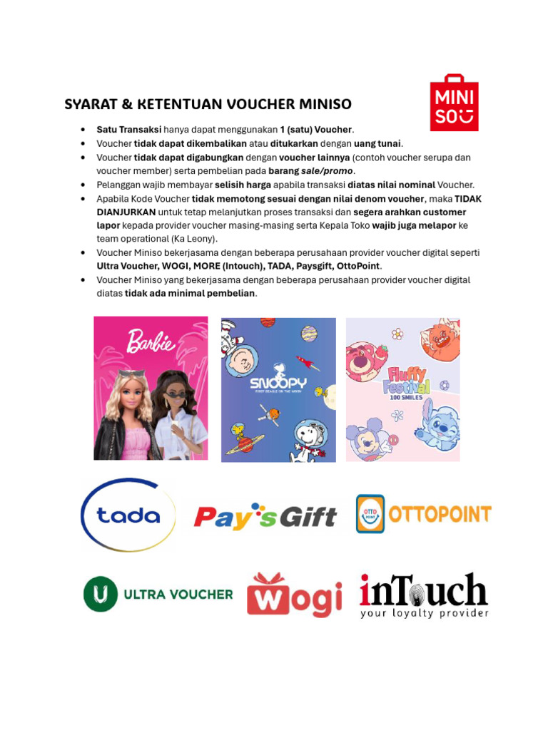 Syarat Dan Ketentuan Penggunaan Voucher Miniso Untuk Ke Toko Dan Cust | PDF