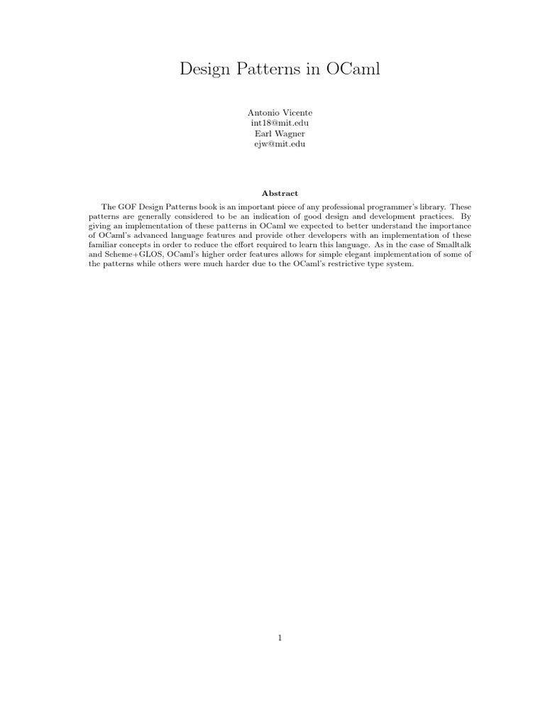 OCaml Implementations of Design Patterns | PDF | Class (Computer ...