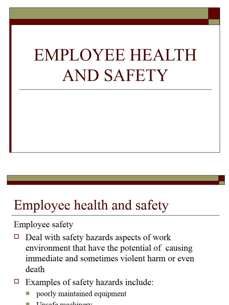 Employee Health and Safety-BCOM - , BBIT, BORppt-1 | PDF | Occupational Safety And Health | Safety