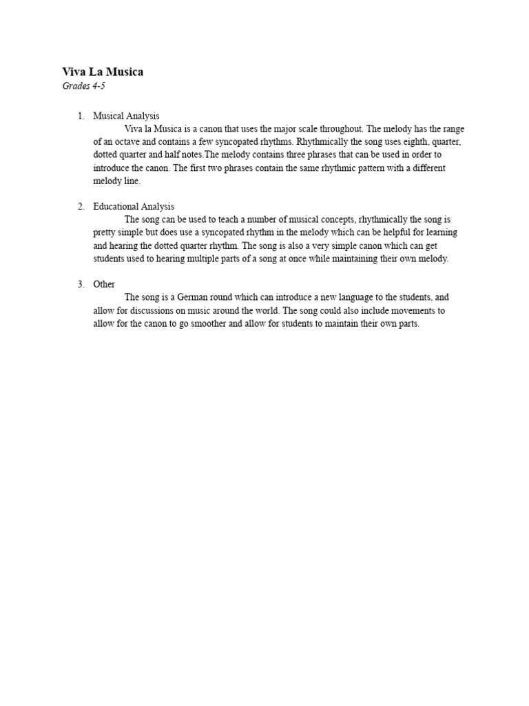 Viva La Musica Analysis | PDF | Language Arts & Discipline | Foreign ...