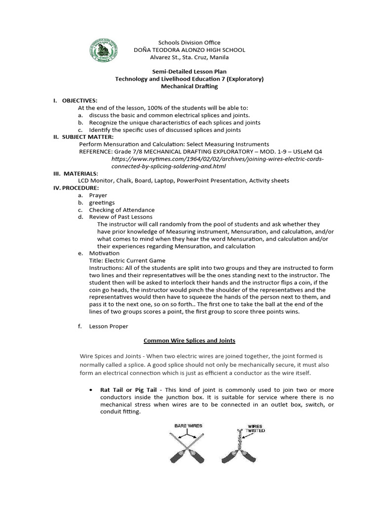 Common Wire Splices and Joints - Lesson Plan | PDF | Electrical Wiring ...