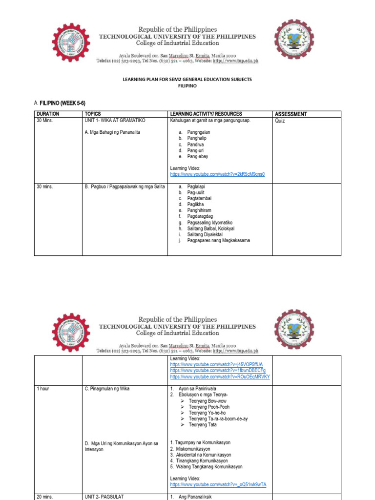 WEEK 5LEARNING PLAN_FILIPINO | PDF