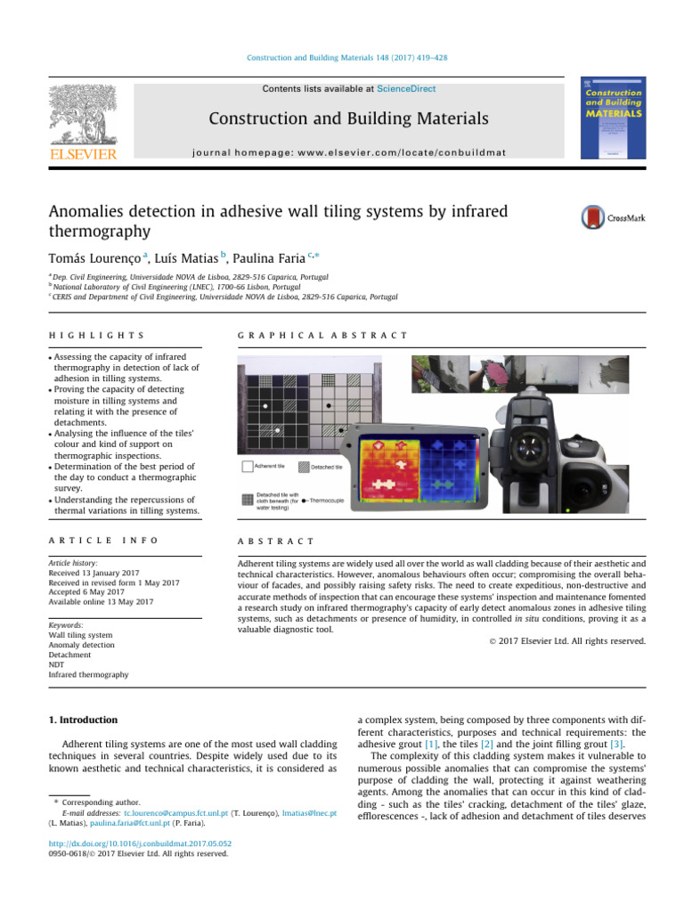 Anomalies Detection in Adhesive Wall Tiling Systems by Infrared Thermography | PDF ...