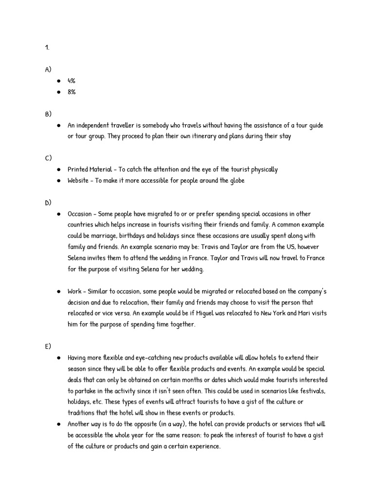Exam Style Questions Travel and Tourism | PDF | Tourism