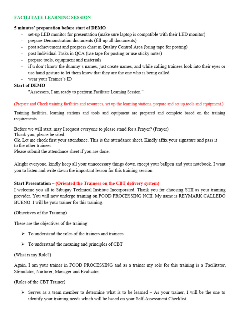 Facilitate Learning Session Edited Script | PDF | Learning | Facilitator