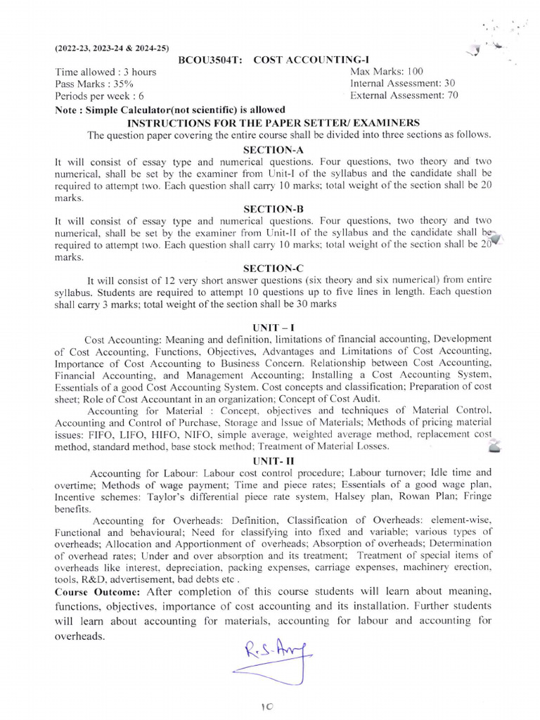 Cost Accounting 1 Bcom | PDF