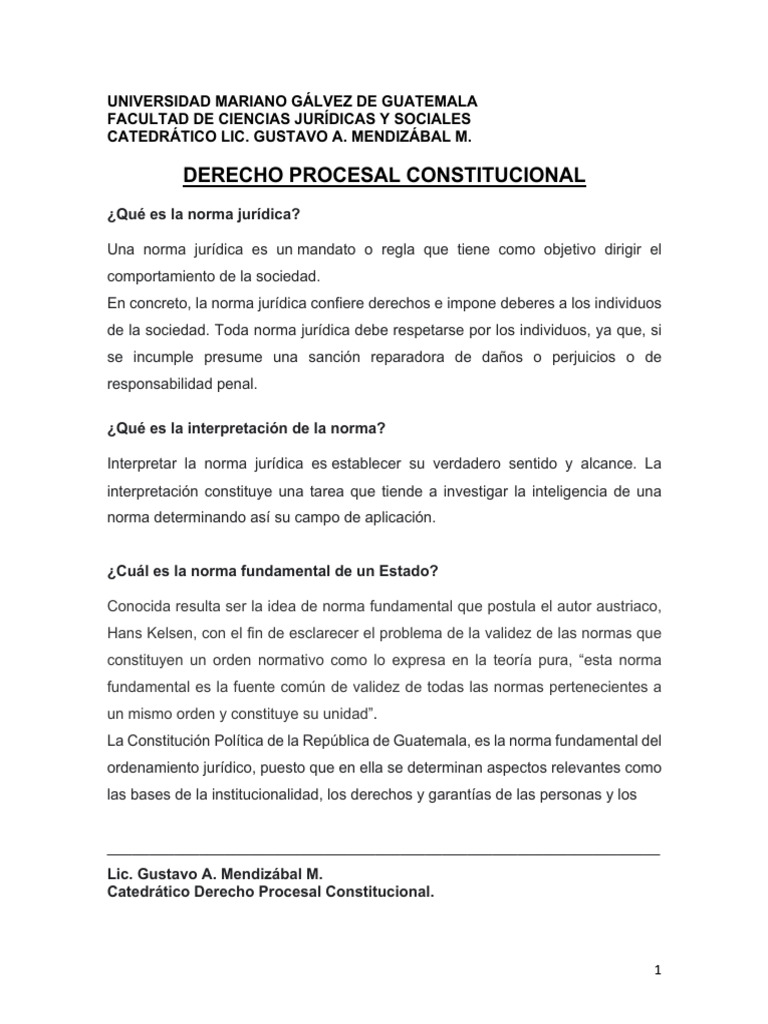 Norma Juridica en El Derecho Procesal Constitucional. | PDF | Constitución | Ley procesal
