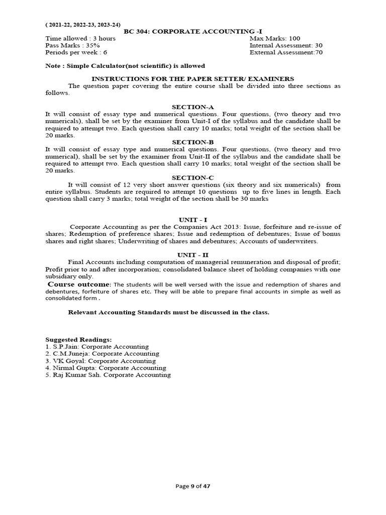 Corporate Accounting 1 Bcom | PDF | Business