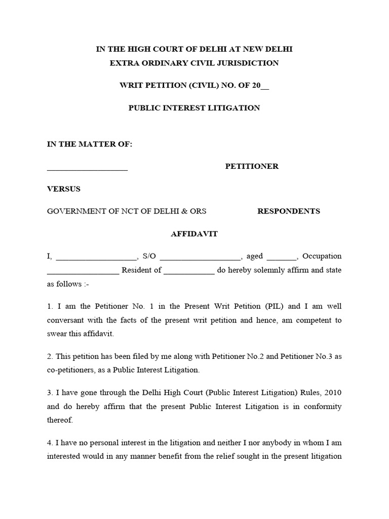 Affidavit For Writ of Prohibition Under Article 226 of The Constitution To Be Filed in High ...