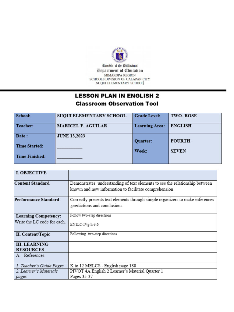 Q4 English 2ND Cot 2023 | PDF | Learning | Communication