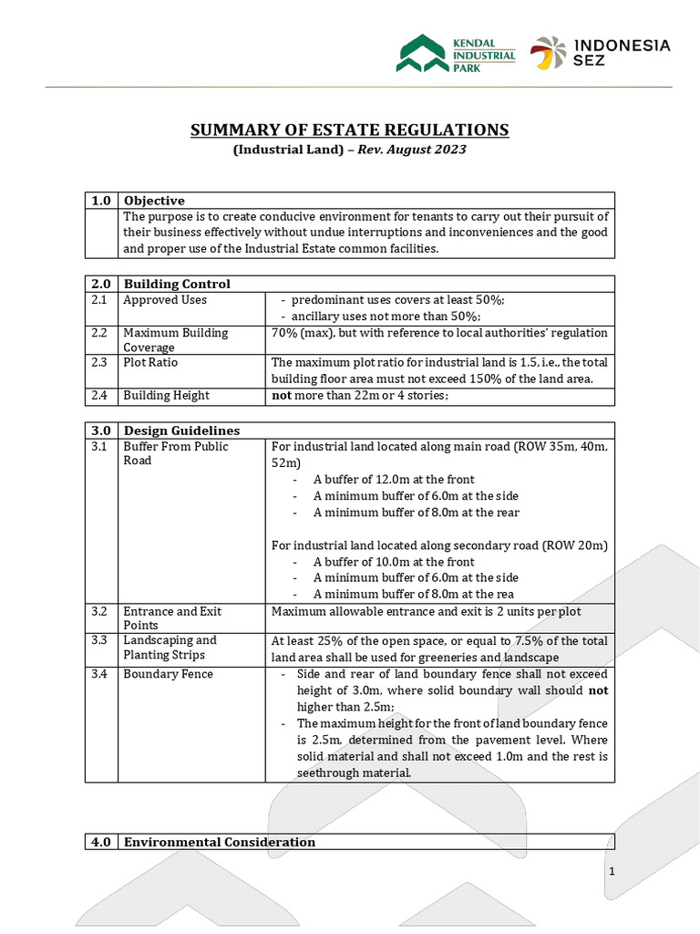 Summary of Estate Regulations - August 2023 | PDF | Sewerage | Water
