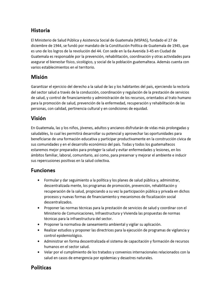 Ministerio de salud pública (MSPAS) | PDF | Salud pública | Guatemala