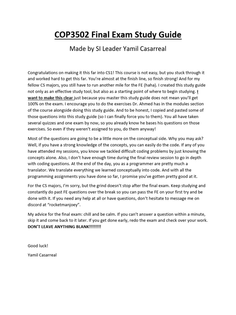 Cop3502 Final Study Guide 3 - 1 | PDF | Applied Mathematics ...