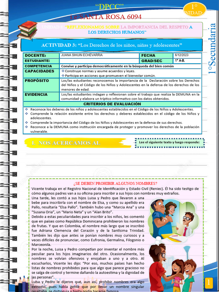 1° DPCC - Actv.03-Und.8 2023 | PDF | Derechos de los niños | Convenio europeo de derechos humanos