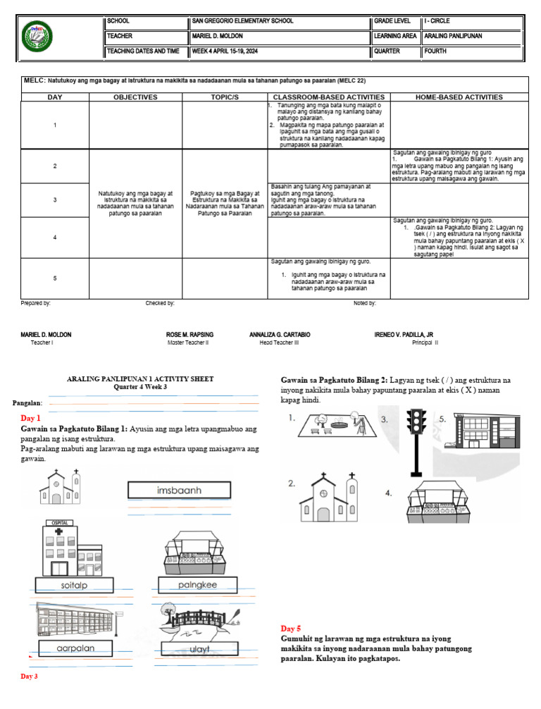 Melc: DAY Objectives Topic/S Classroom-Based Activities Home-Based ...