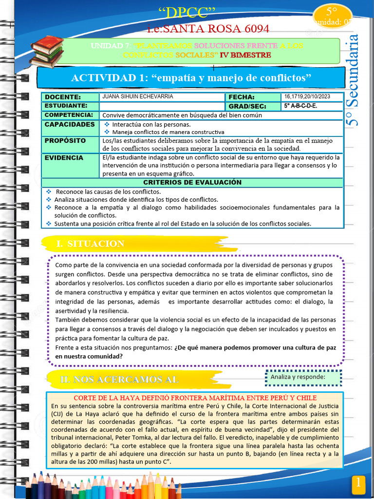 5° DPCC - Actv.01-Unid.7 2023 | PDF | Las emociones | Conceptos psicologicos
