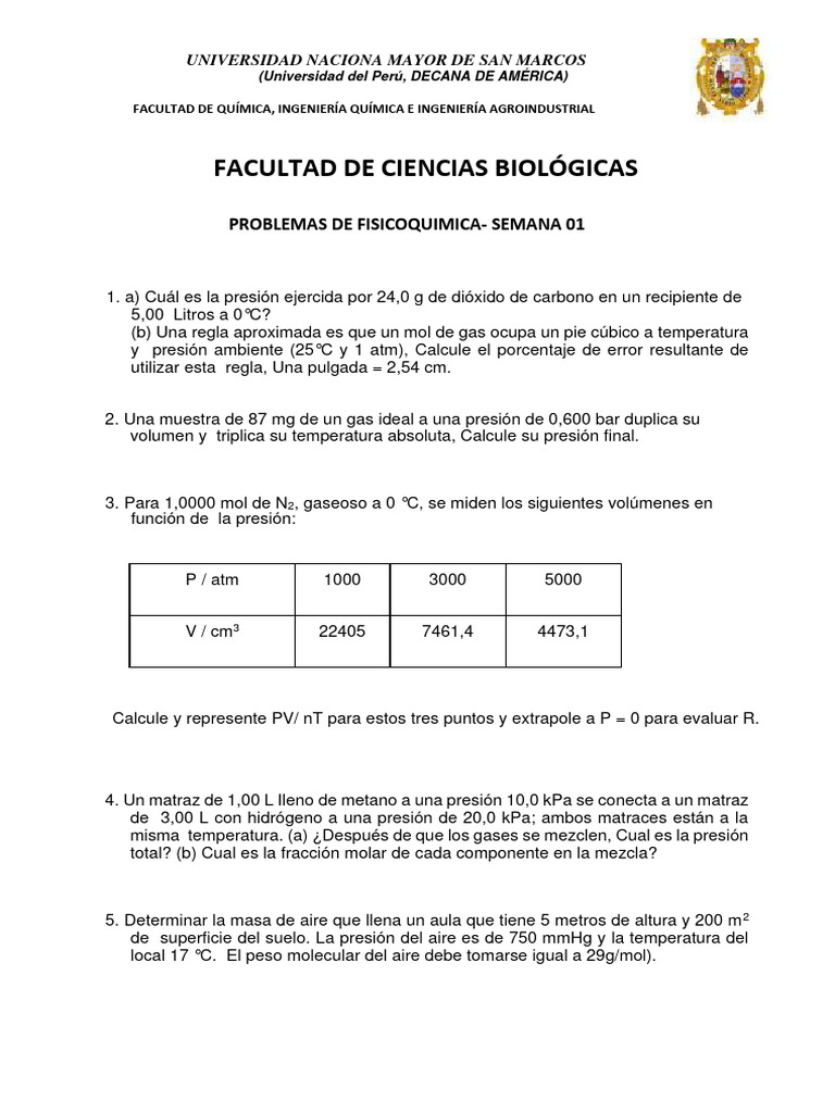 S1 Problemas-2024-1 | PDF | Gases | Presión