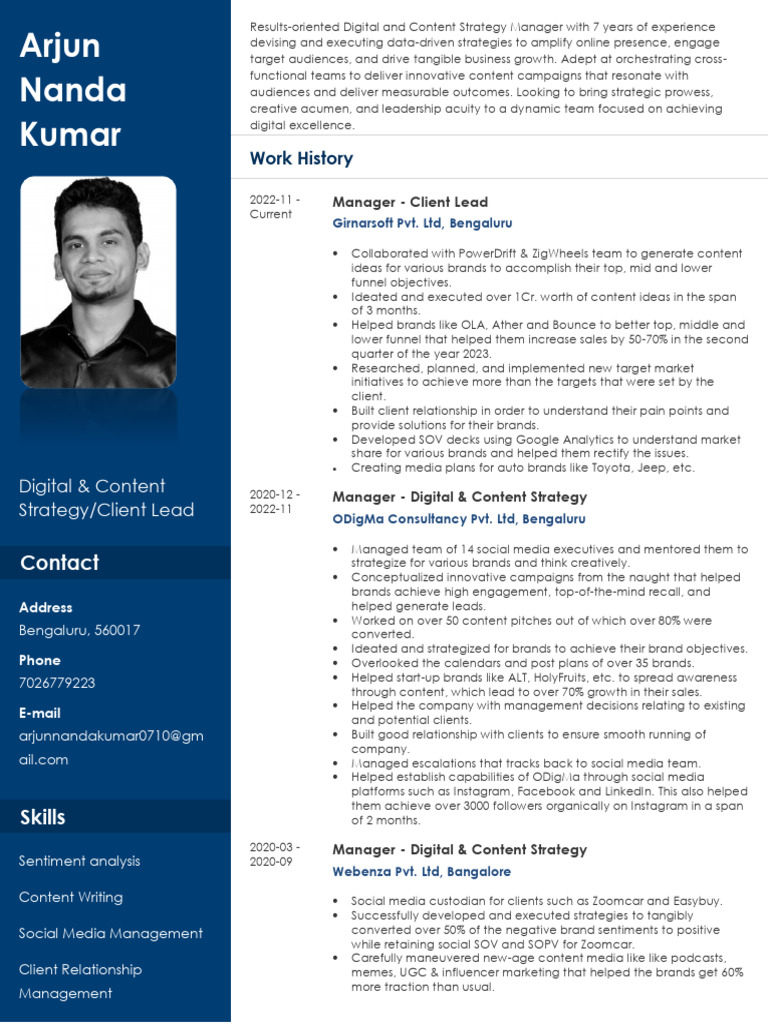 Arjun Nanda Kumar Resume Revised | PDF | Brand | Social Media