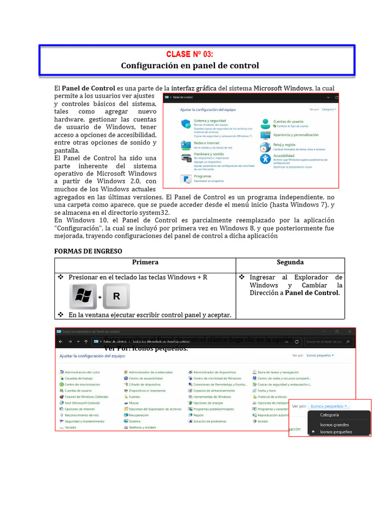 CLASE 3 - Configuración en Panel de Control | PDF | Microsoft Windows | Plataformas de computación