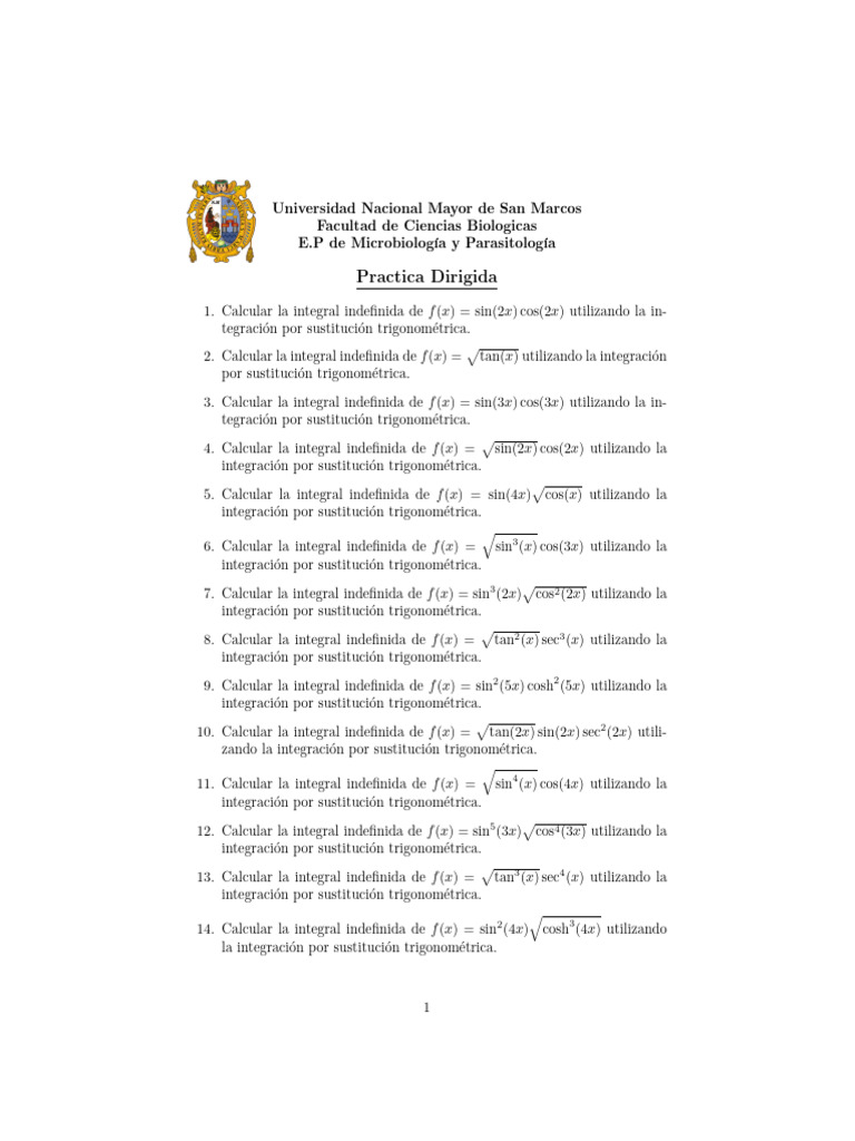 Practica Dirigida 3 | PDF | Integral | Funciones trigonométricas