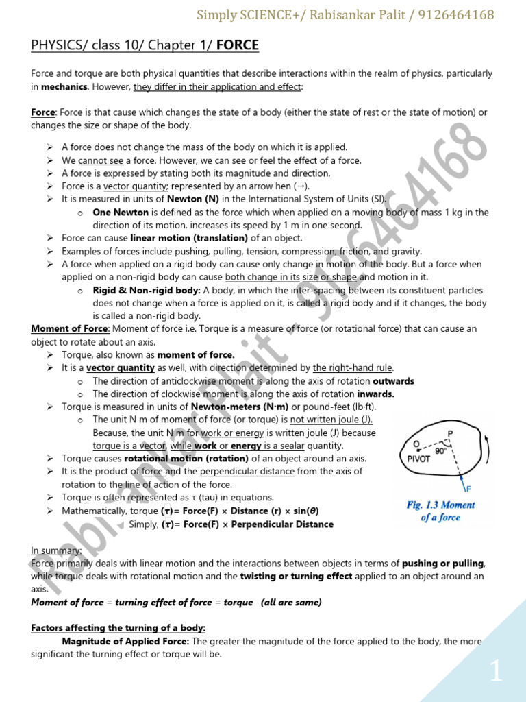 Chapter 1_ Force | PDF | Rotation Around A Fixed Axis | Torque