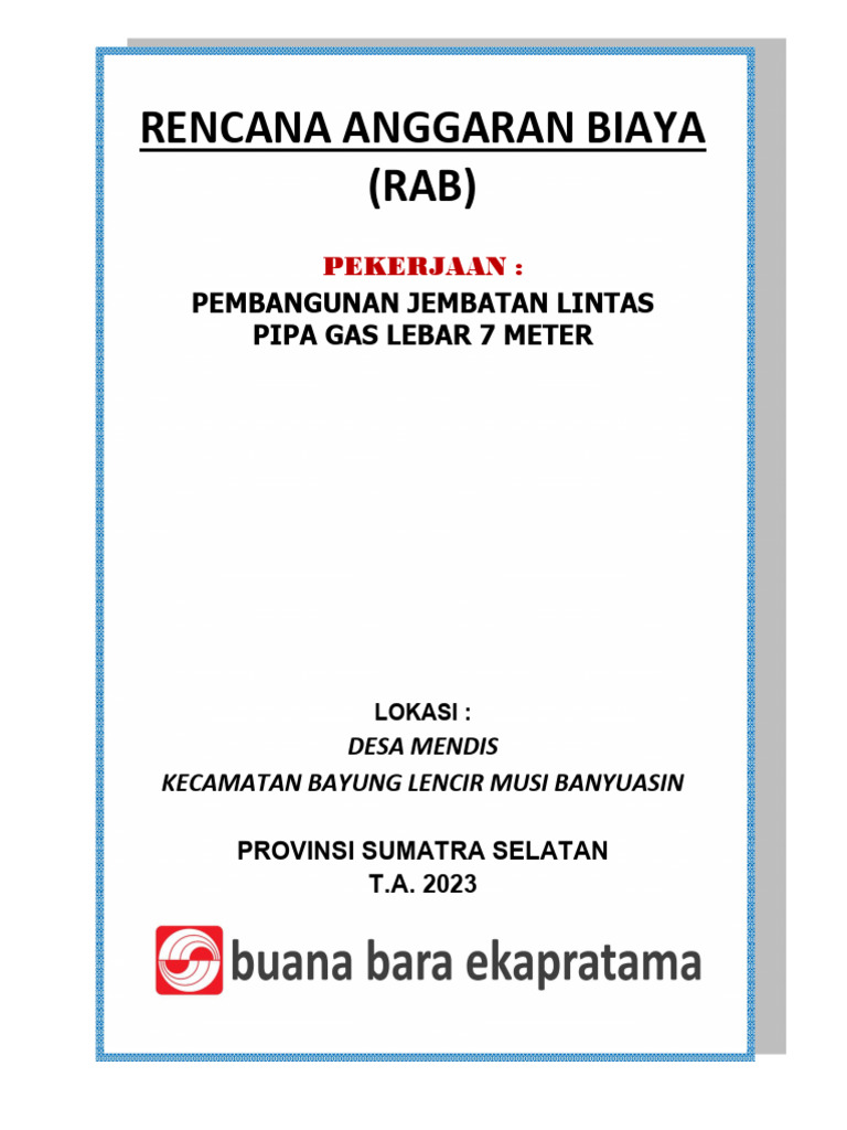 RAB Jembatan Pipa Gas Desa Mendis 2023 | PDF