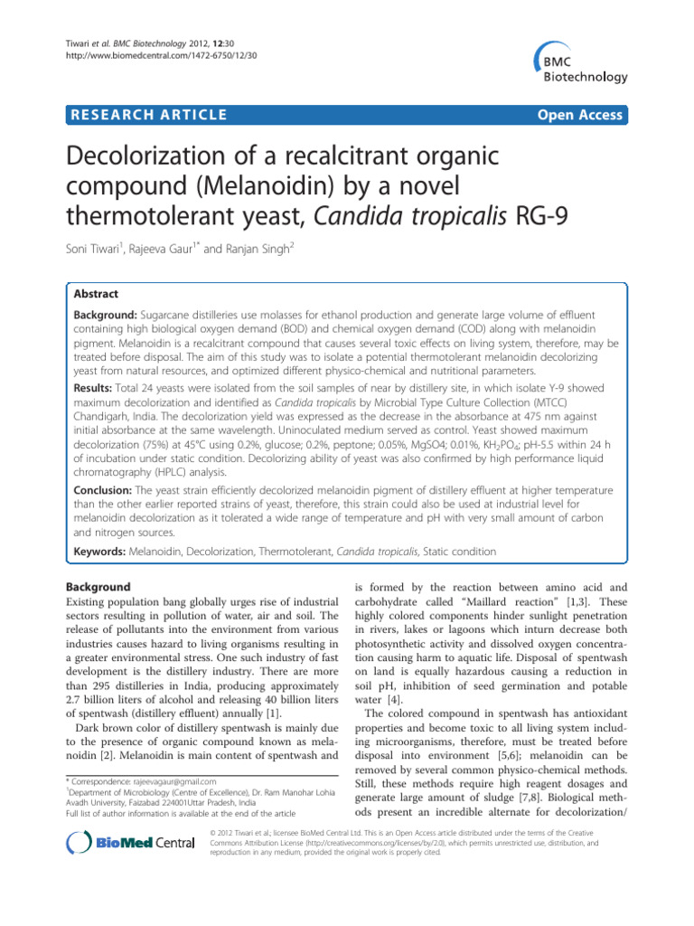 Decolorization of A Recalcitrant Organic | PDF | Yeast | Glucose