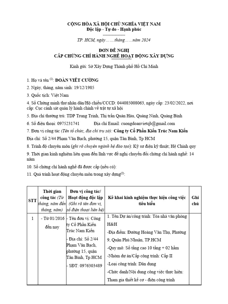 Đơn xin cấp CCHN | PDF