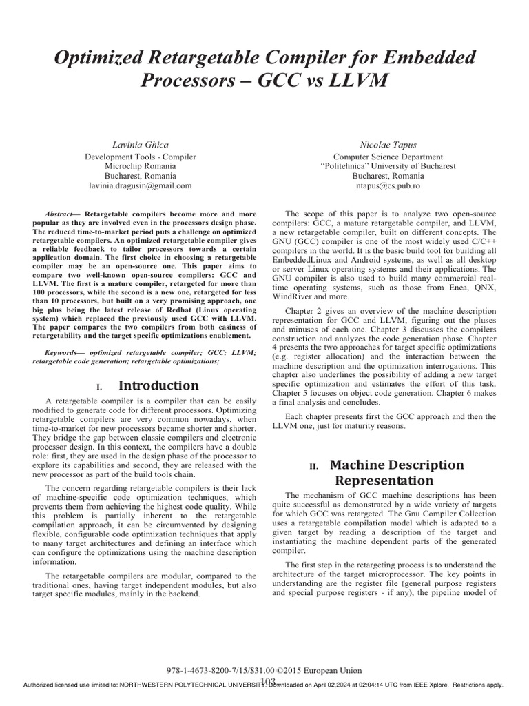 Optimized Retargetable Compiler For Embedded Processors - GCC Vs LLVM | PDF | Compiler | Class ...