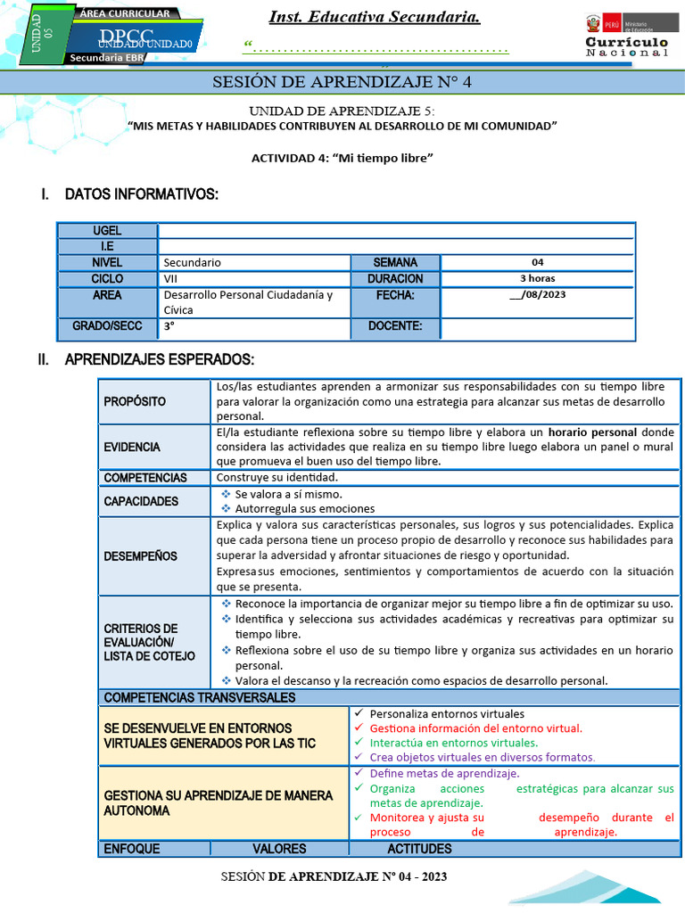 3º DPCC - Ses 3 Uni 5 - Sem 03 | PDF | Aprendizaje | Evaluación