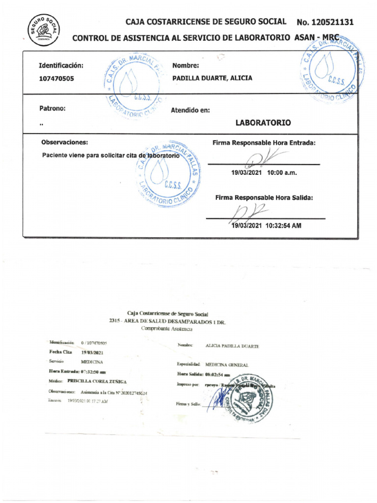 COMPROBANTES CITAS MEDICAS | PDF